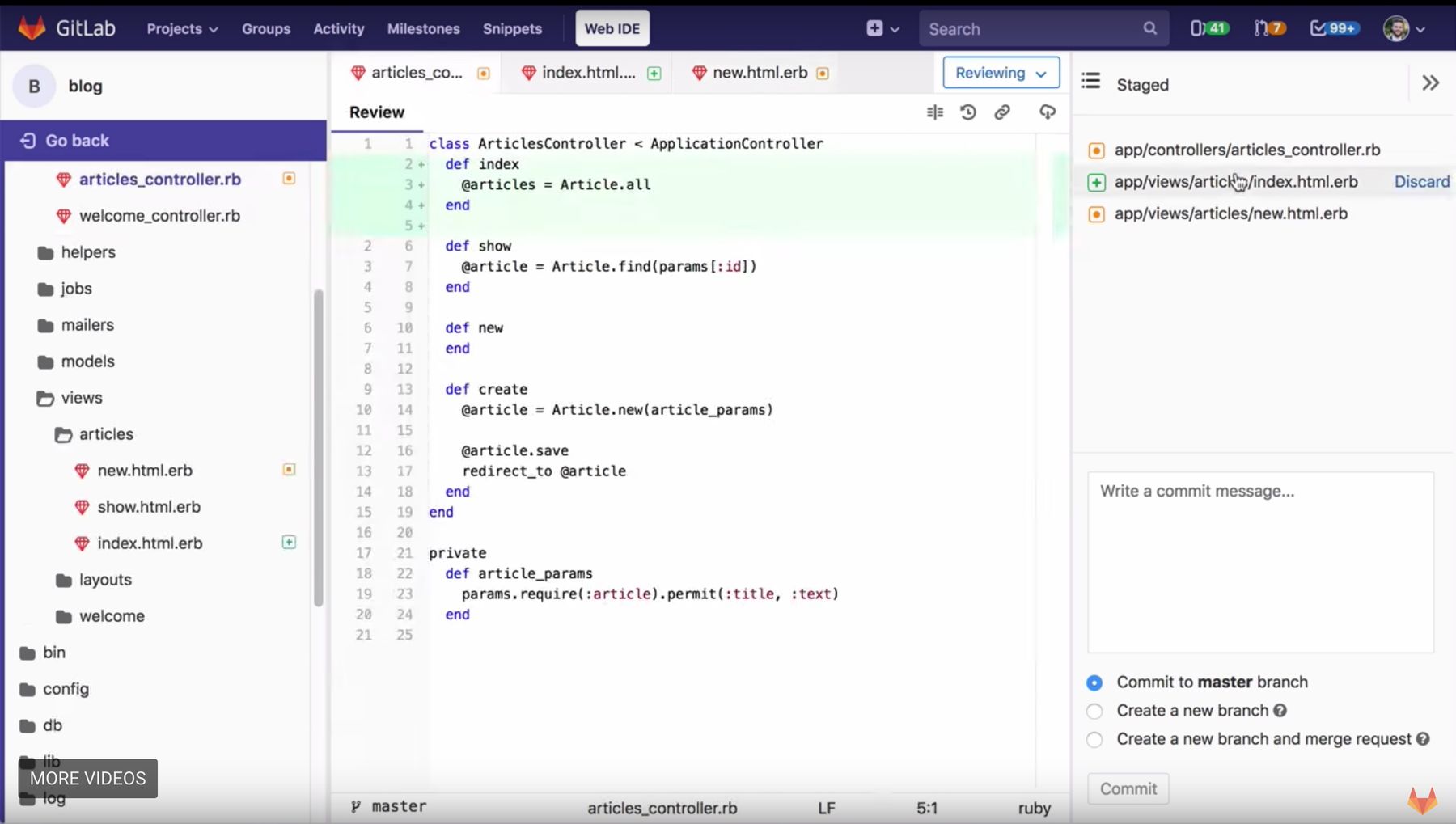 GitLab 10.7でGitLab Web IDEが一般利用可能になる - InfoQ