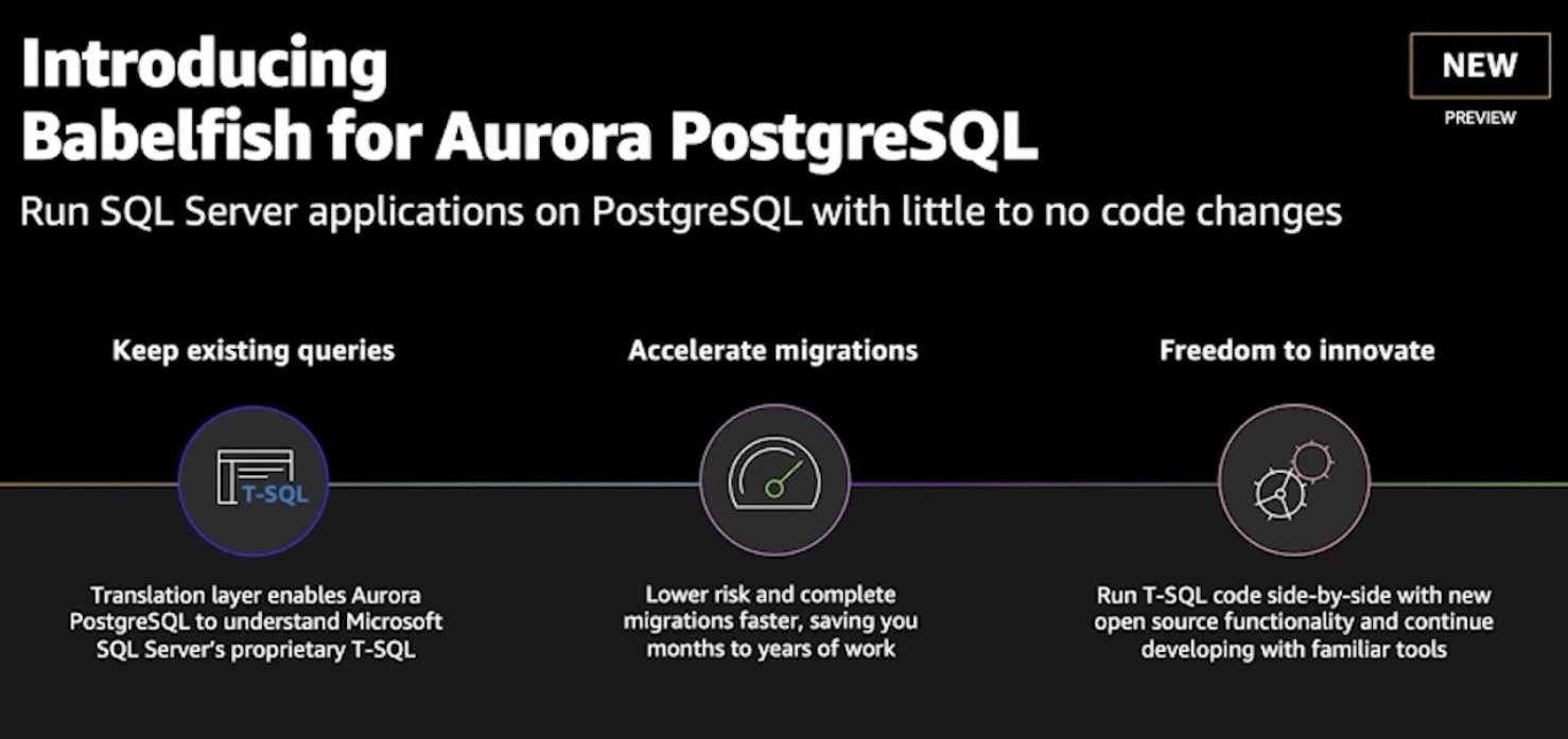 AWSがプレビューでAurora PostgreSQL用の新しいデータベースサービスBabelfishを発表 - InfoQ